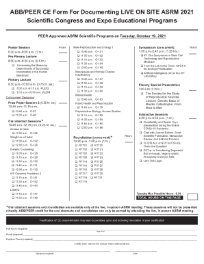 Fillable Online ABB/PEER CE Form For Documenting LIVE ON SITE ASRM 2021 ...