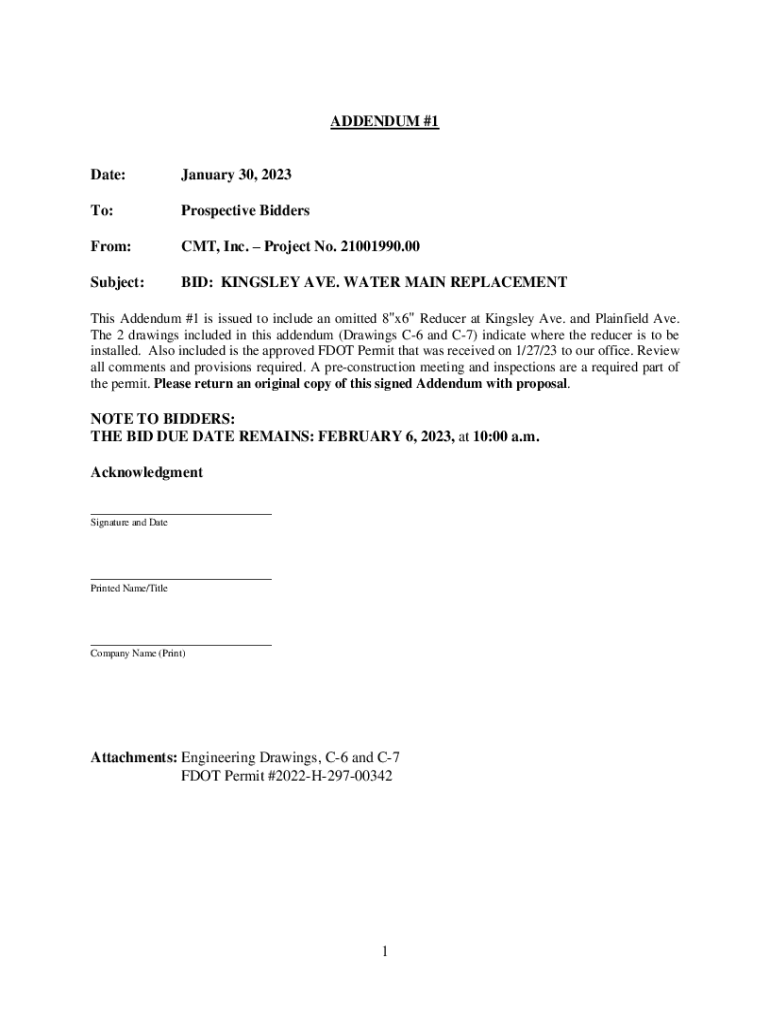 Fillable Online Addendum #1 - Town of Orange Park Fax Email Print ...
