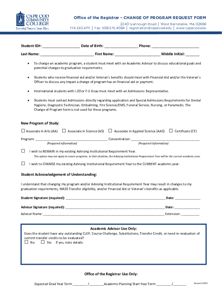 Fillable Online Change of Program Request05-2022 Fax Email Print ...