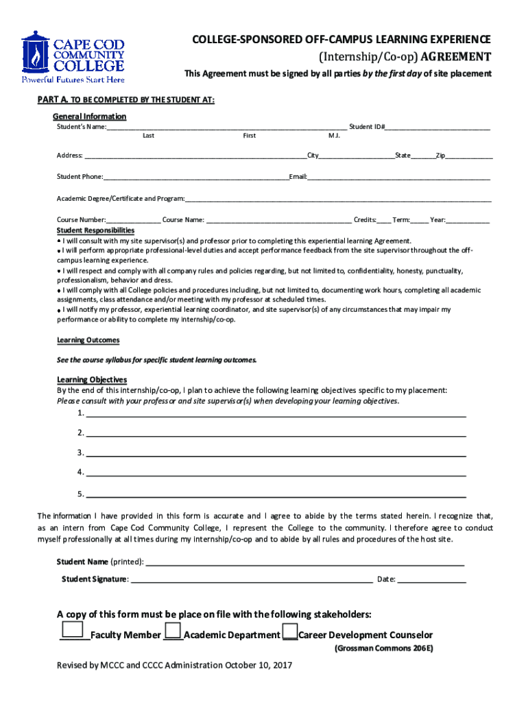 Fillable Online 2021-2022 Off-Campus Experiential Learning Agreement.pdf-Fillable Fax Email ...