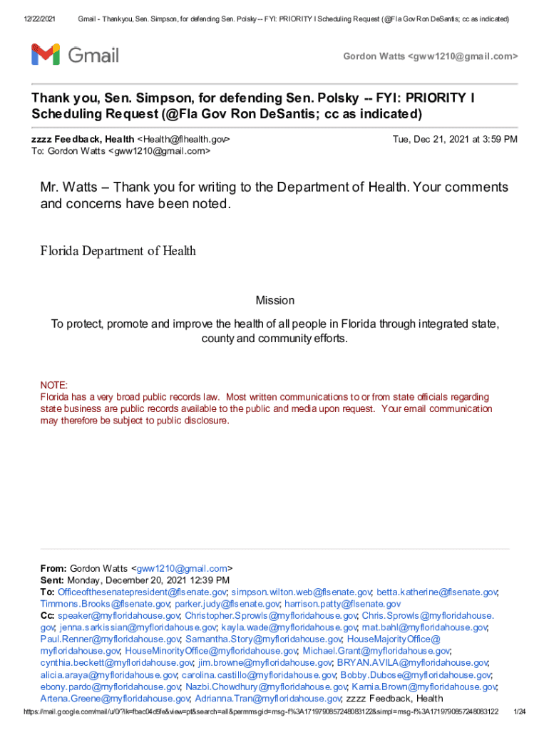 Fillable Online PRIORITY I Scheduling Request (Fla Gov Ron DeSantis; ... Fax Email Print - pdfFiller