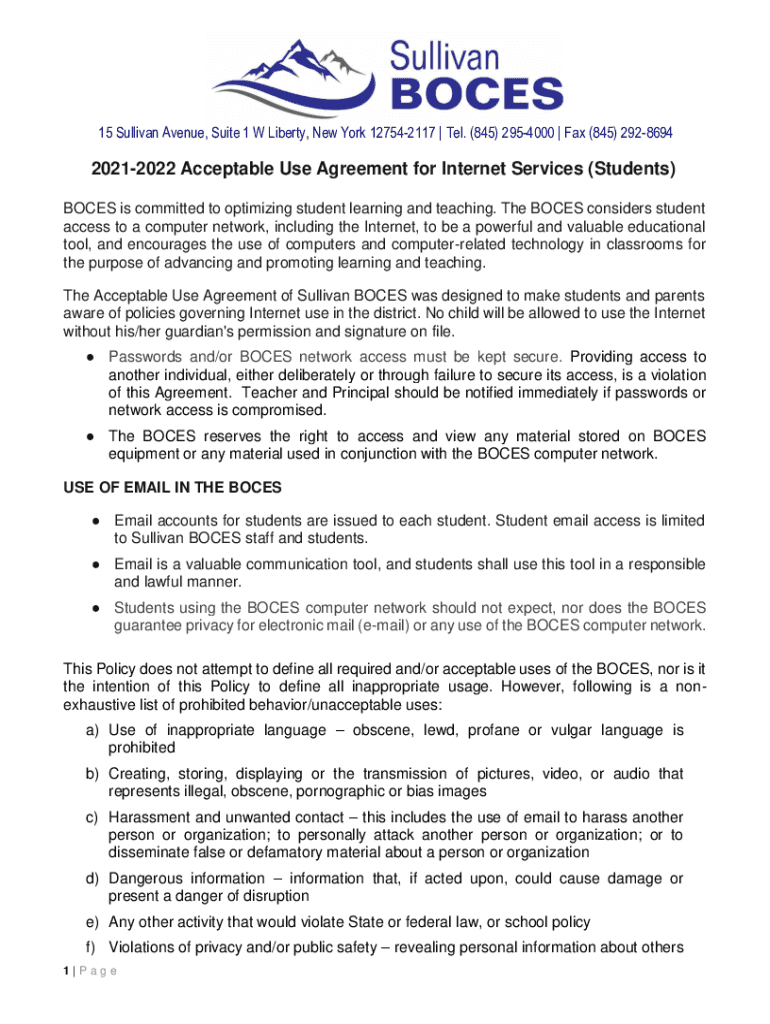 Fillable Online Internet / Acceptable Use Agreement Fax Email Print ...