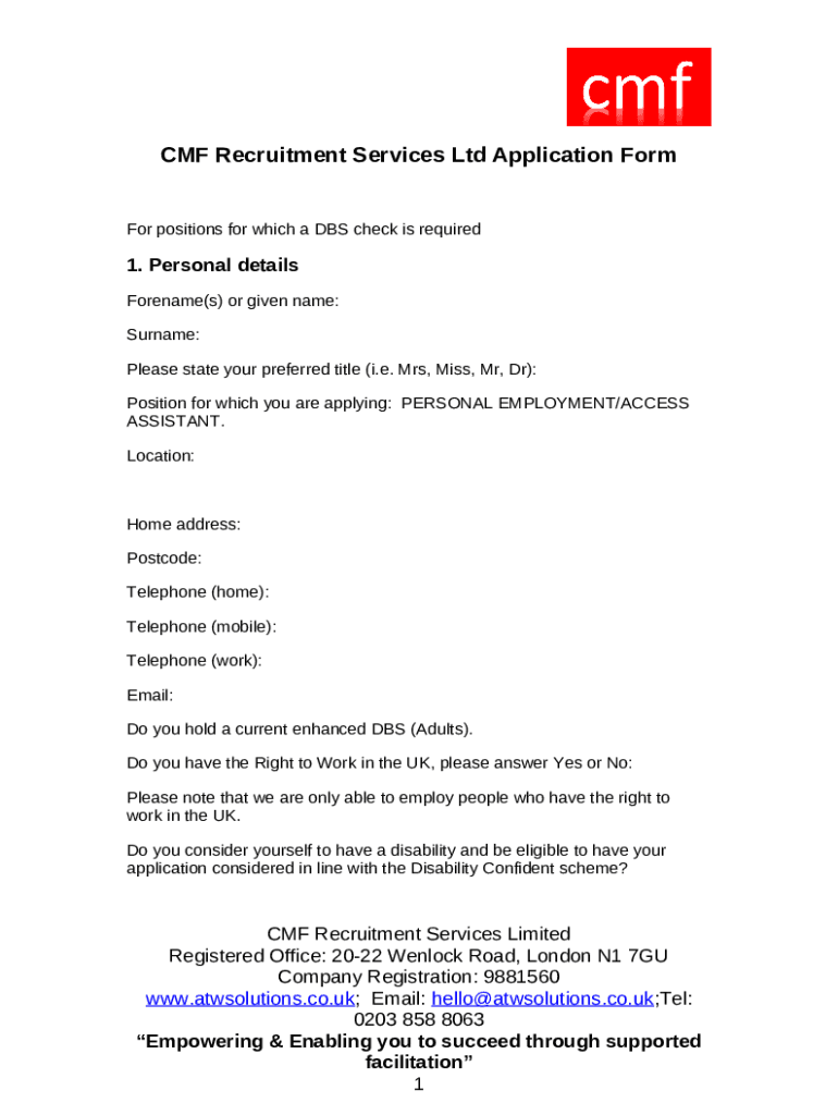 CMF Recruitment Services Ltd Application - ATW Solutions Doc Template ...