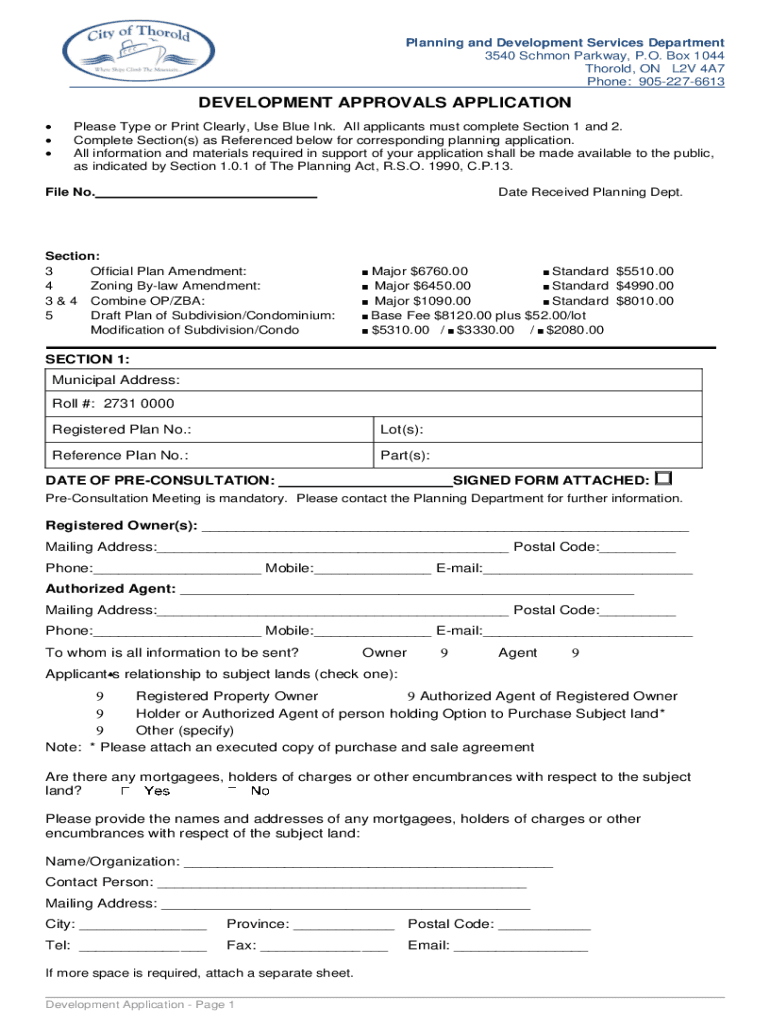 Fillable Online Official Plan Amendment Application - City of Thorold ...