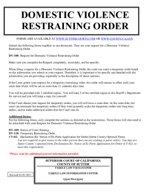 Fillable Online DOMESTIC VIOLENCE RESTRAINING ORDER - Sutter County ... Fax Email Print - pdfFiller