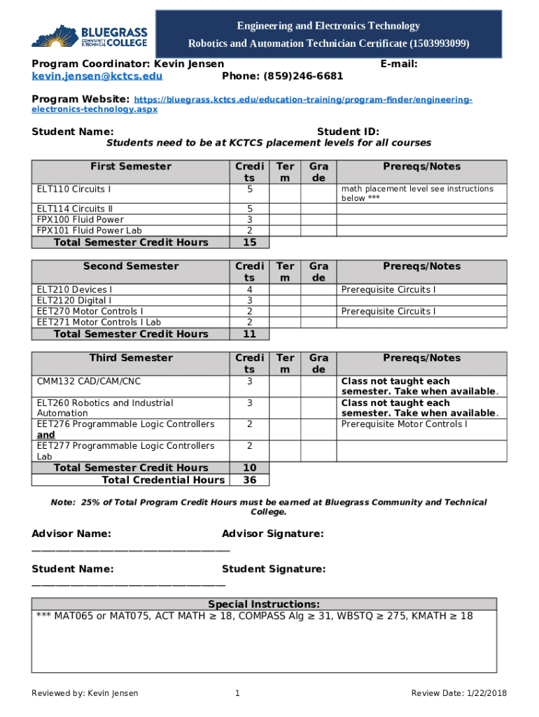 Robotics and Automation Technician Certificate - KCTCS Doc Template ...