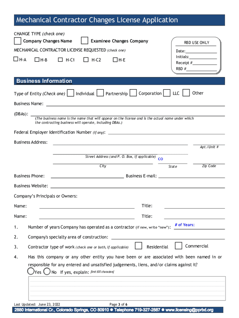 Fillable Online Mechanical Contractor Changes License Application Fax Email Print - pdfFiller