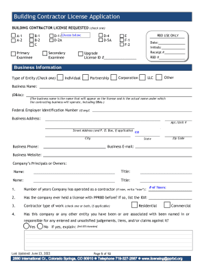 Fillable Online Building Contractor Changes License Application Fax ...