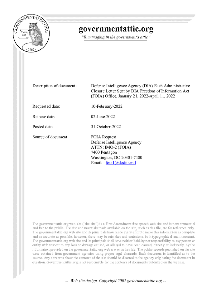 Fillable Online Defense Intelligence Agency (DIA) Freedom of ...