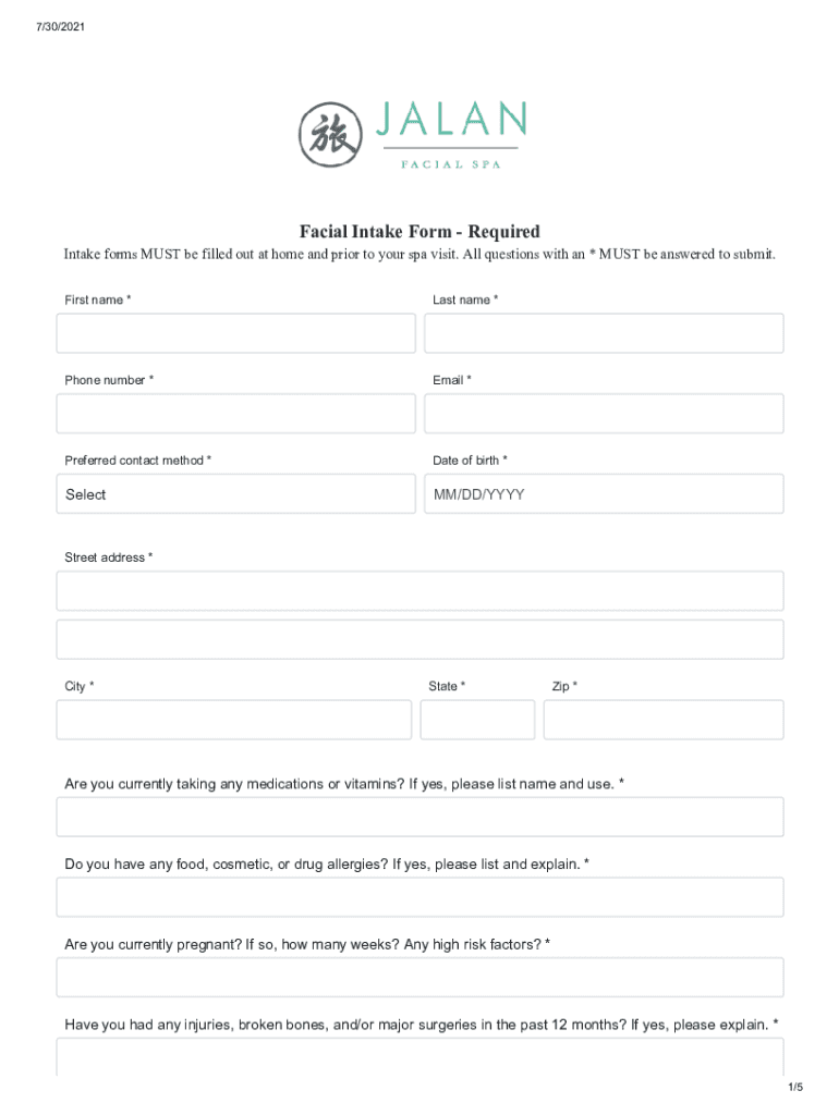 Fillable Online Facial Intake Form - Required Fax Email Print - pdfFiller