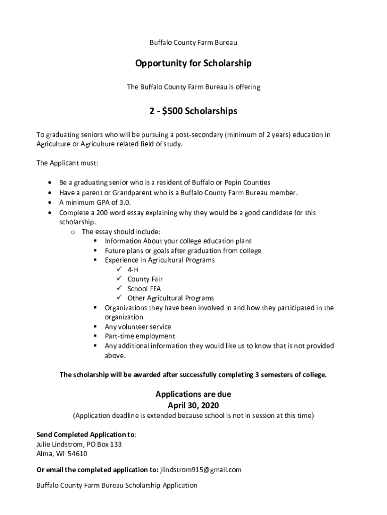 Fillable Online Farm Bureau Offering Scholarships to High School Seniors Fax Email Print - pdfFiller