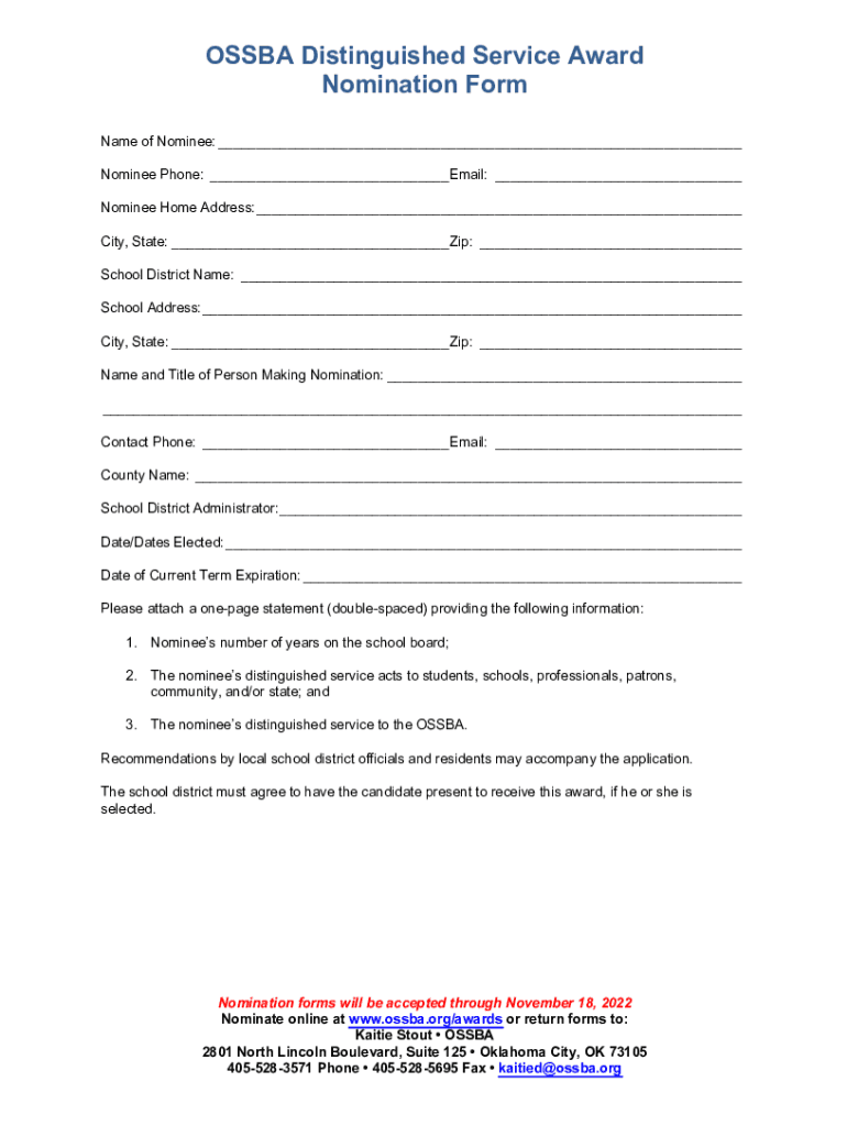 Fillable Online OSSBA Awards - Oklahoma State School Boards Association ...