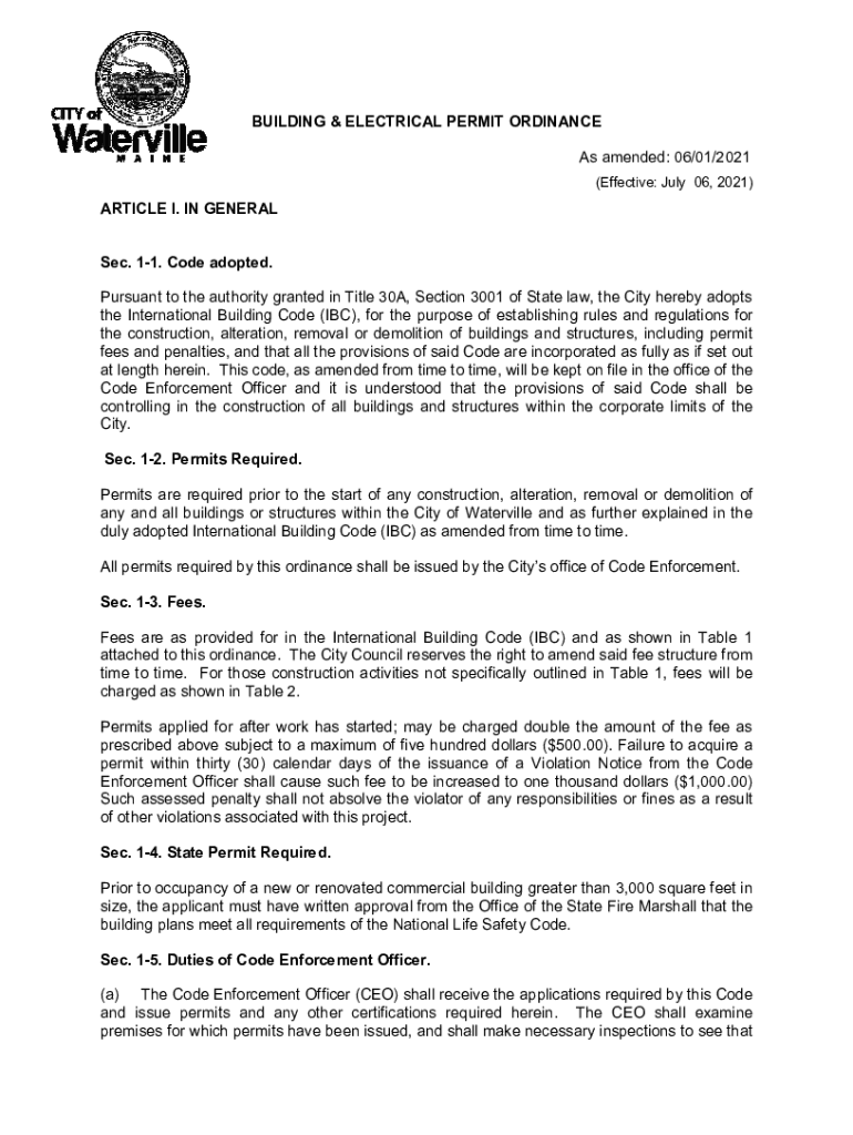 Fillable Online BUILDINGS and ELECTRICAL ORDINANCE with TABLES 061521 ...