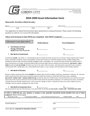 Fillable Online 2019-2020 Asset Information Form Fax Email Print ...