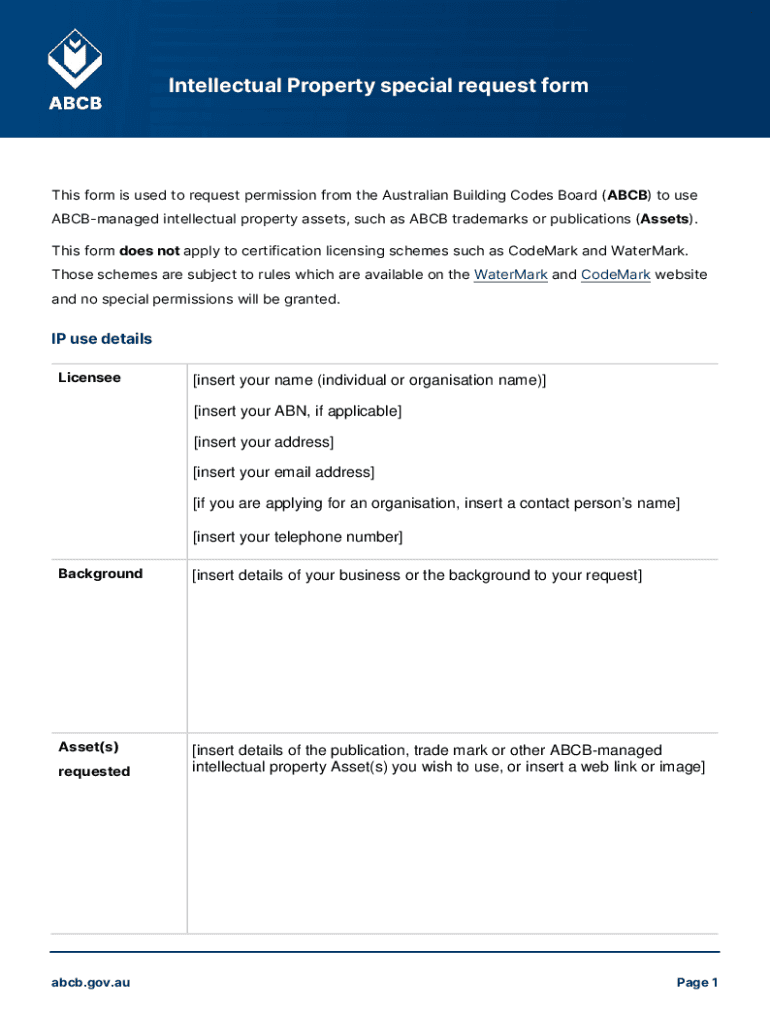 Fillable Online ABCB Intellectual Property special request form Fax Email Print - pdfFiller