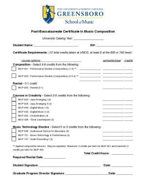Fillable Online vpa uncg Music Theory, Post-Baccalaureate Certificate ...