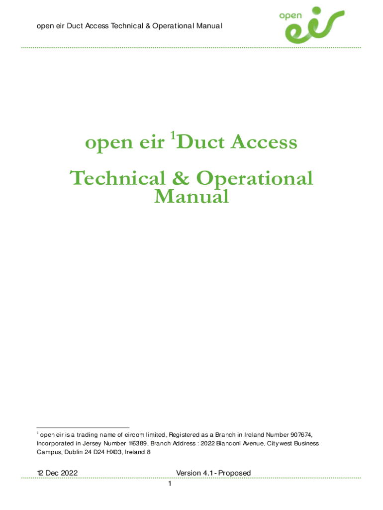 Fillable Online Duct Access Technical & Operational Manual - Open Eir ...