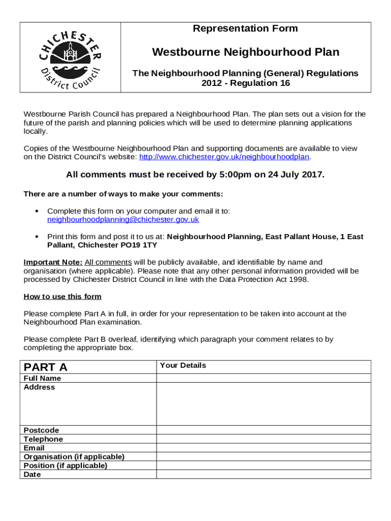 Representation Westbourne Neighbourhood Plan The ... Doc Template ...