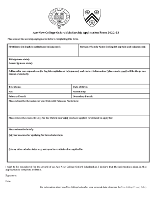 Fillable Online Aso-New College Oxford Scholarship Application Form ...