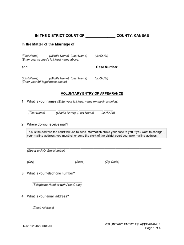 Fillable Online Entry of Appearance and Waiver of NoticeKansas Judicial ...