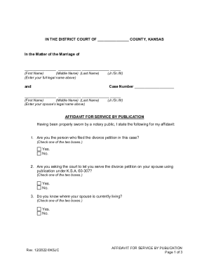 Fillable Online Affidavit for Service by PublicationKansas Judicial ...