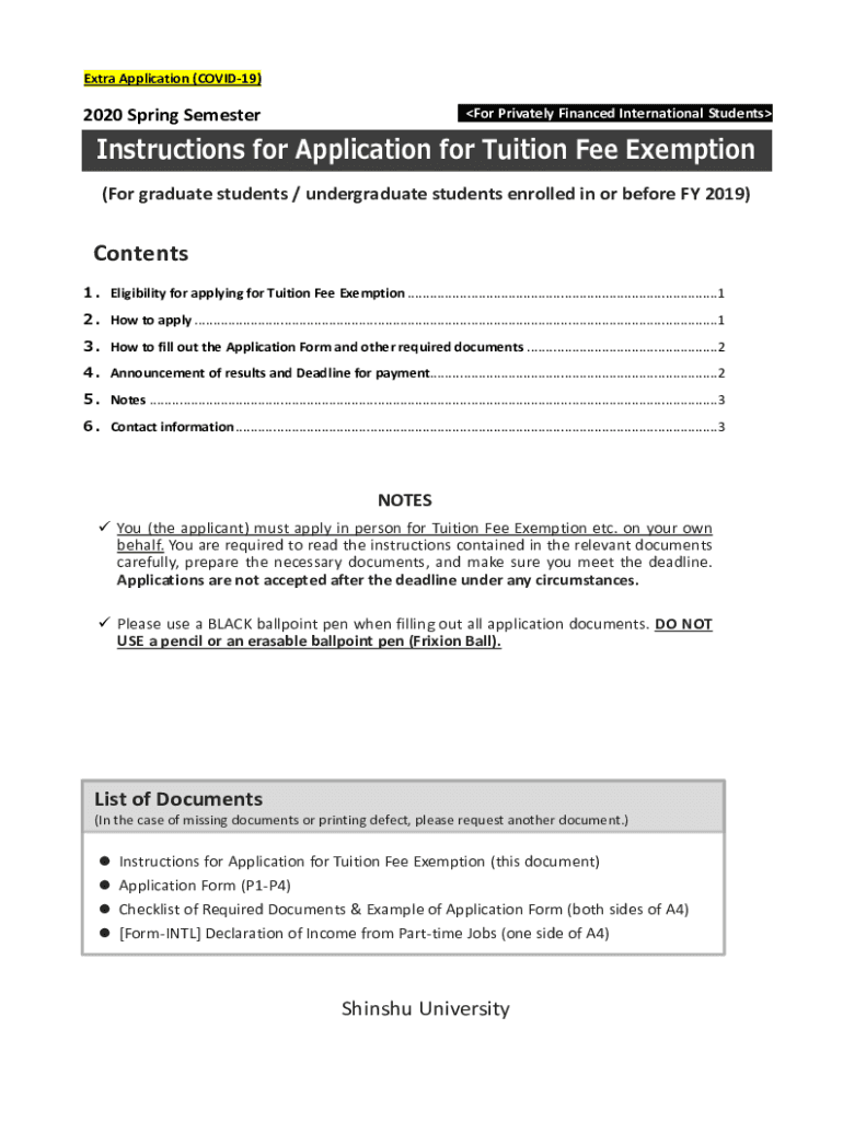 Fillable Online Instructions for Application for Tuition Fee Exemption - Fax Email Print - pdfFiller