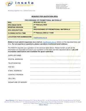 Fillable Online RFQ PROVISIONING OF PROMOTIONAL MATERIALSInseta Fax Email Print - pdfFiller