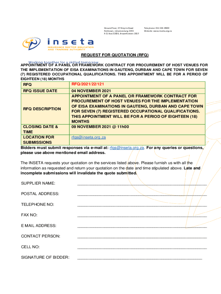 Fillable Online APPOINTMENT OF A PANEL OR FRAMEWORK CONTRACT FOR ...