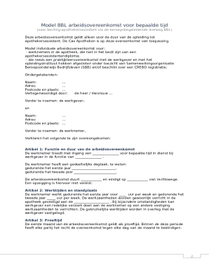 Model BBL arbeidsovereenkomst voor bepaalde tijd Doc Template | pdfFiller