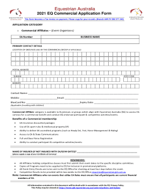 Fillable Online 2021 EQ Commercial Application Form - Equestrian ...