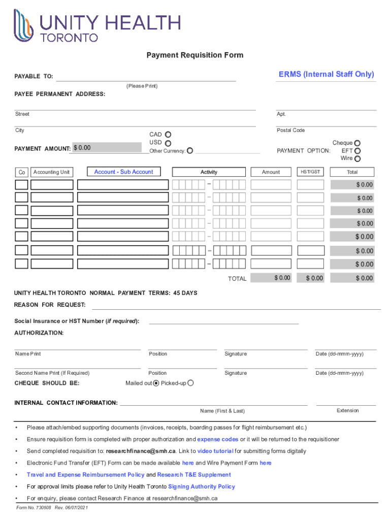 Fillable Online Payment Requisition Form ERMS (Internal Staff Only) Fax ...