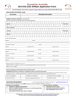 Fillable Online 2019 EQ Club Affiliate Application Form - Equestrian ...