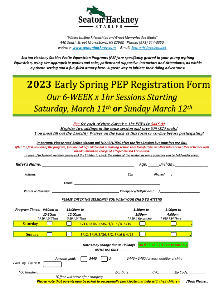 Fillable Online 2023 Early Spring PEP Registration Form Fax Email Print ...