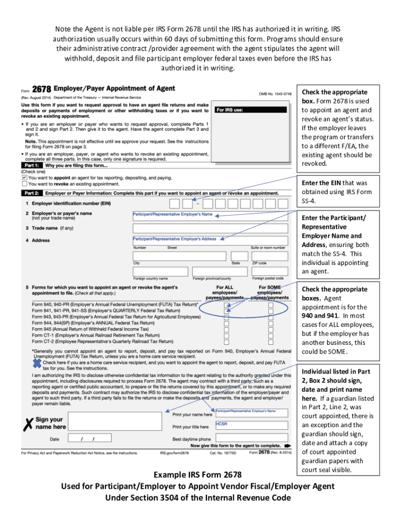 Fillable Online Example IRS Form 2678 Used for Participant/Employer to ...