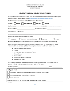 Fillable Online STUDENT PROGRAM REENTRY REQUEST FORM Fax Email Print ...
