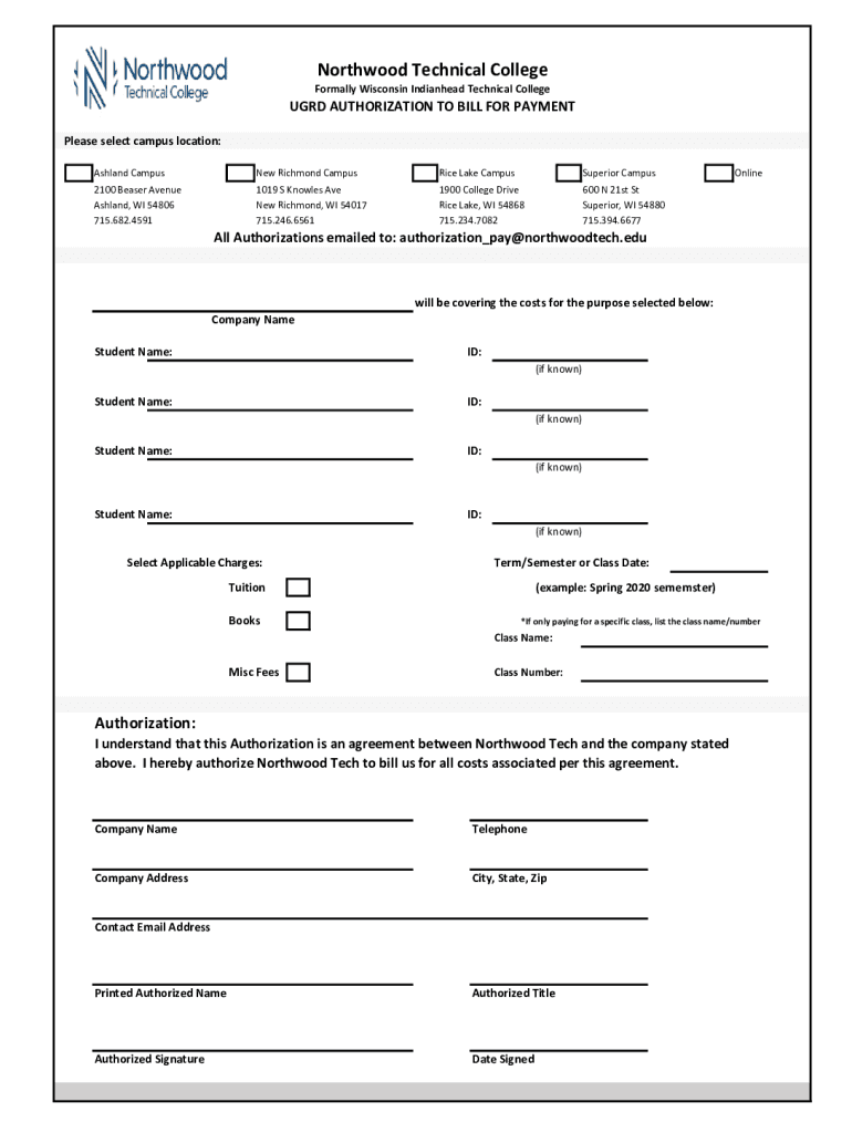 Fillable Online UGRD Authorization Form - Northwood Technical College Fax Email Print - pdfFiller