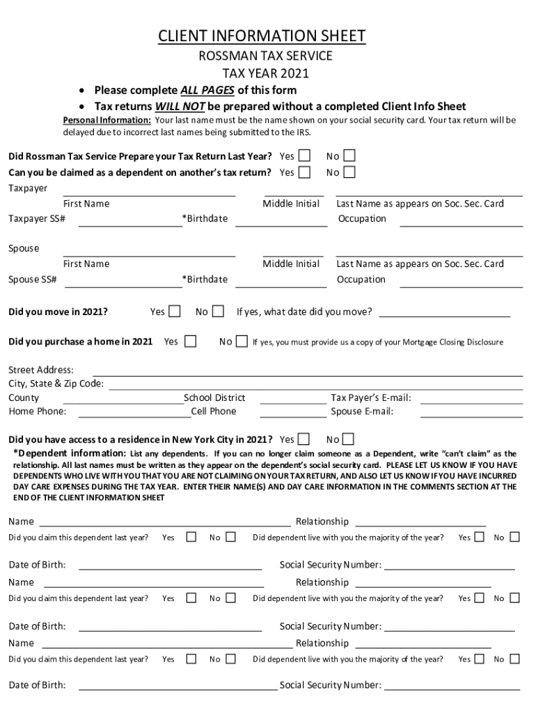 Fillable Online CLIENT INFORMATION SHEET 2021.docx Fax Email Print ...