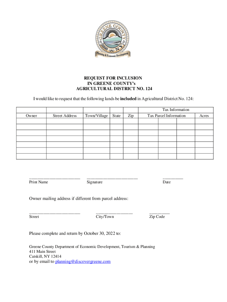 Fillable Online Request for Inclusion in Greene County's Agricultural ...