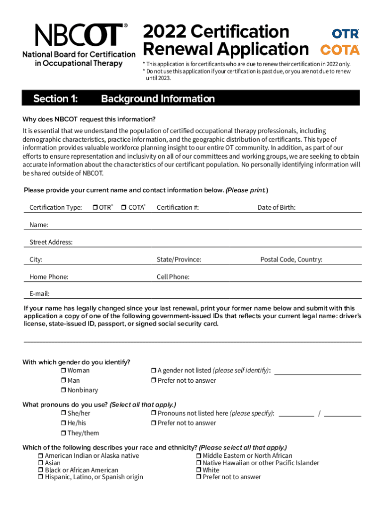 Fillable Online 2022 Certification Renewal Application Instructions ...