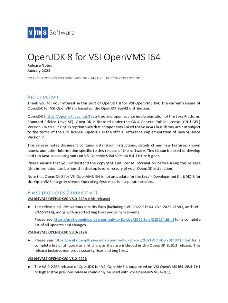 Fillable Online New OpenJDK for OpenVMS announced - VMS Software Fax Email Print - pdfFiller