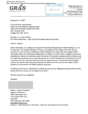 Fillable Online GRAS Notice (GRN) 970; High Purity Glucosylated Steviol ...