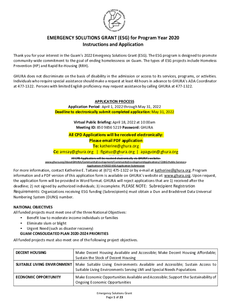 Fillable Online EMERGENCY SOLUTIONS GRANT (ESG) for Program Year ...