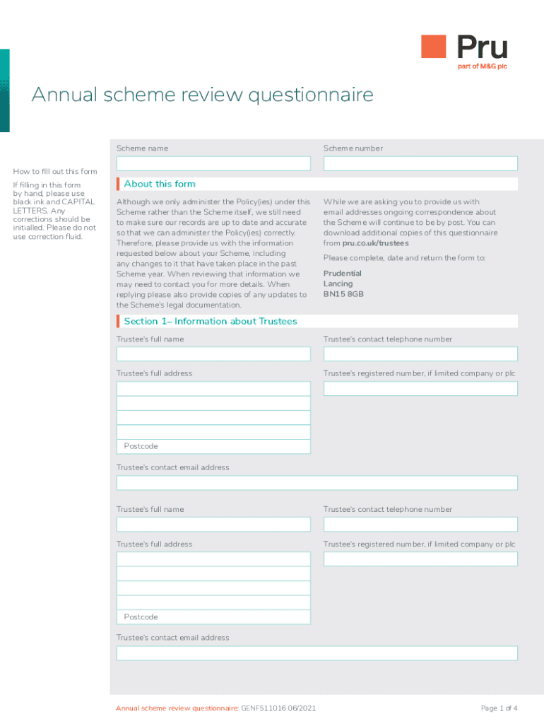 Fillable Online Annual scheme review questionnaire Fax Email Print ...