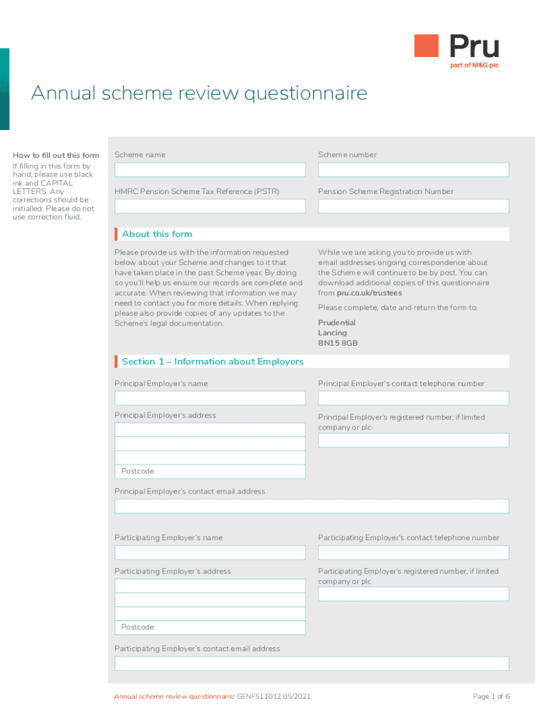 Fillable Online Annual scheme review questionnaire - M&G Fax Email ...