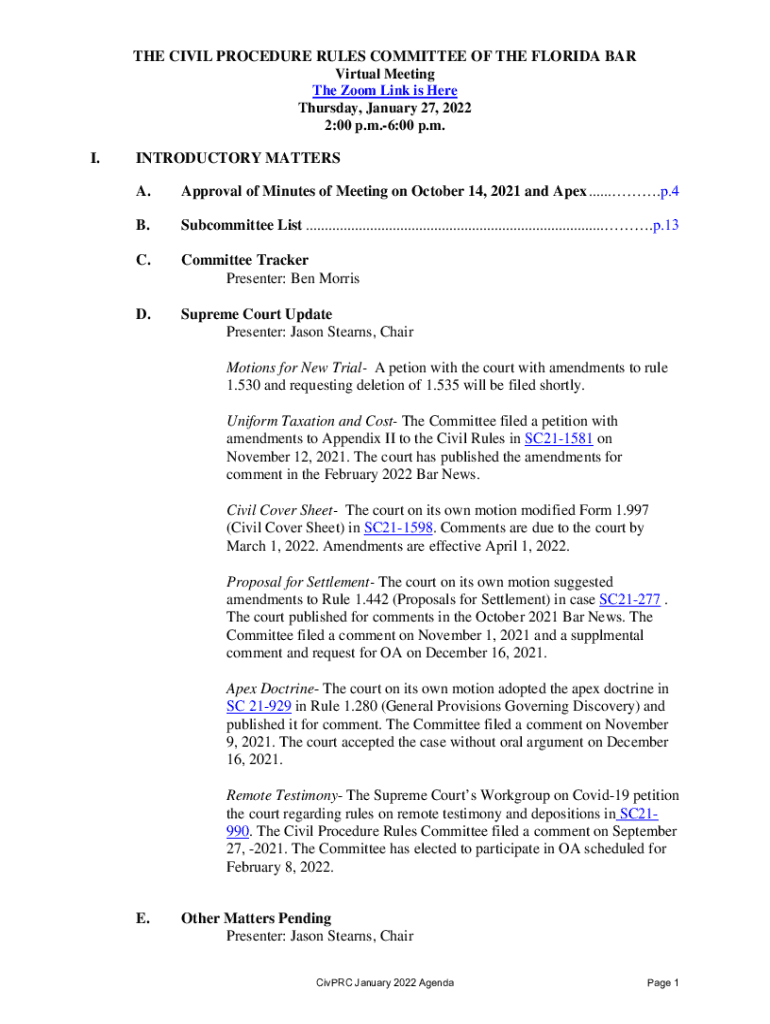 Fillable Online the civil procedure rules committee of the florida bar ...