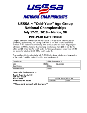 Fillable Online GATE FORM - USSSA Fax Email Print - pdfFiller