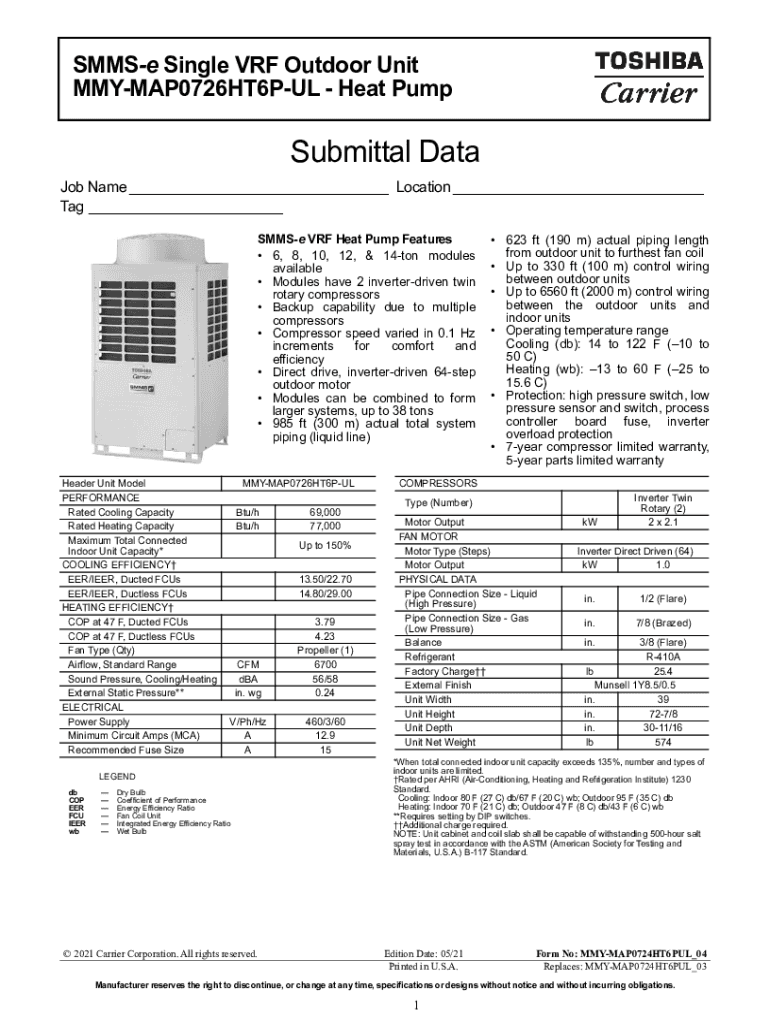 Fillable Online SMMSe VRF (outdoor unit)MMY-AP 26 1 6HT8P-E - BIM objects Fax Email Print ...