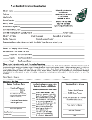 Fillable Online Non-Resident Enrollment Application - Jenison Public Schools Fax Email Print ...