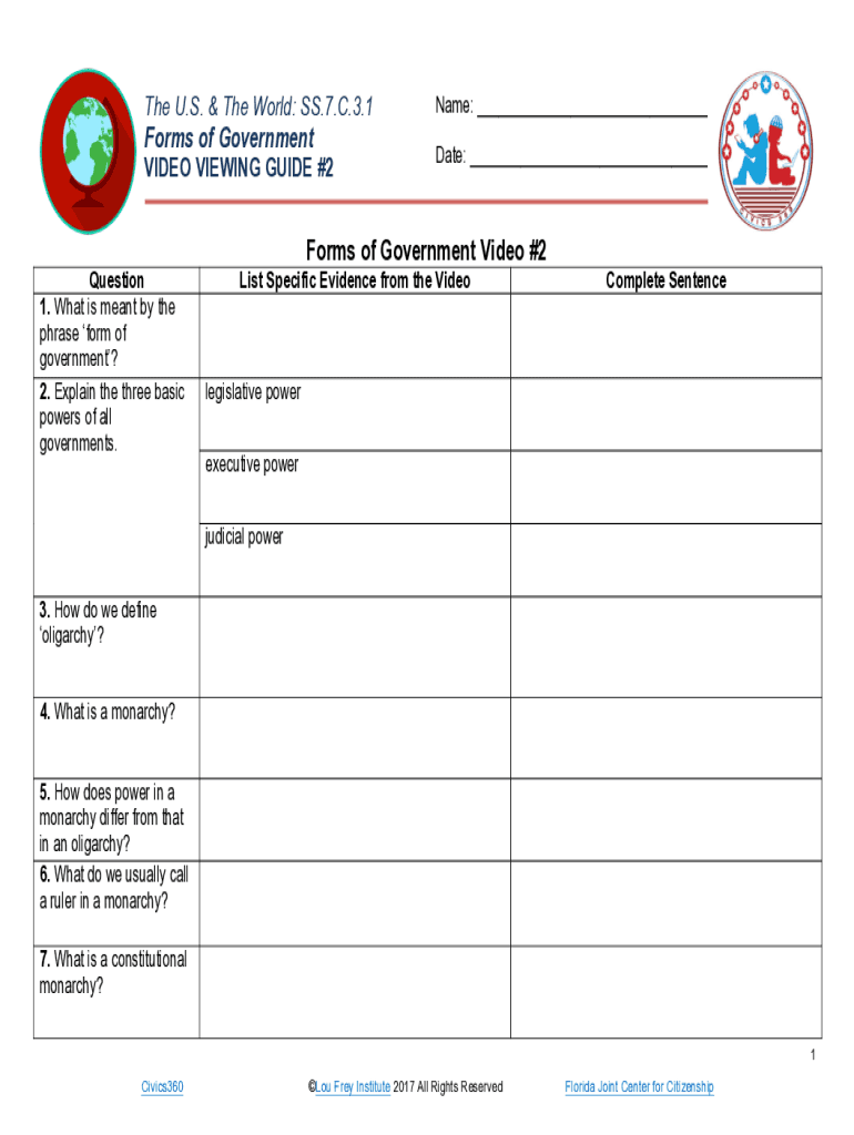 Fillable Online Forms of Government Video #2 - Civics360 Fax Email ...