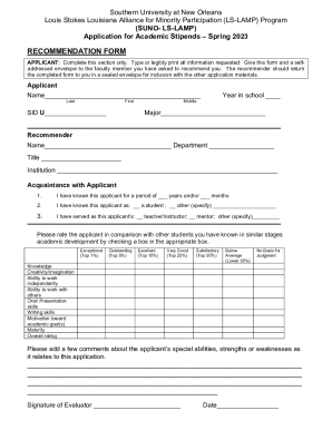 Fillable Online RECOMMENDATION FORM Fax Email Print - pdfFiller